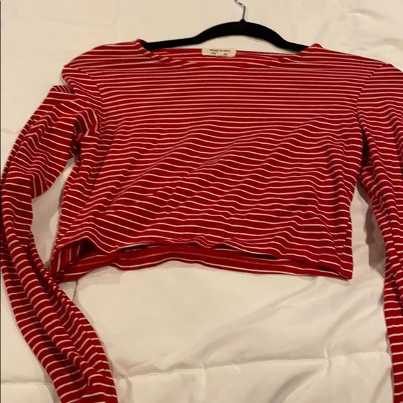 Tops | Red And White Long Sleeve Crop Top | Poshmark